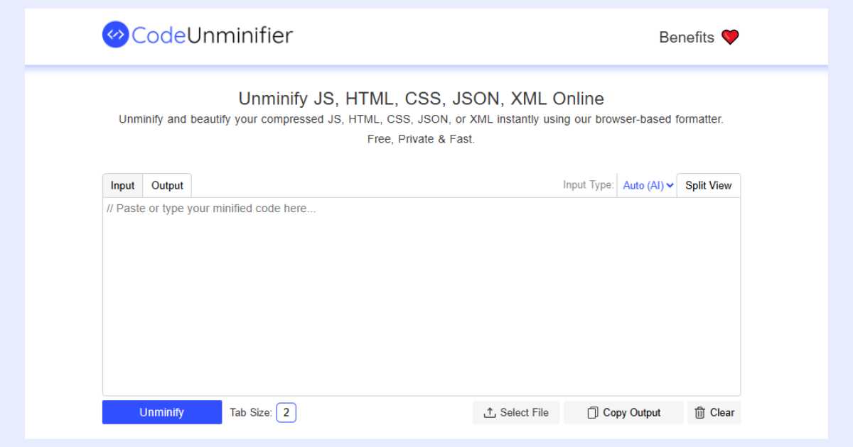 Unminify JS, HTML, CSS, JSON, XML Code Online | Free Code Beautifier